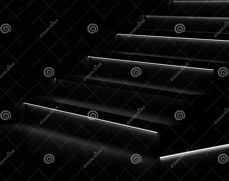 Steps in the Darkness on a Black Background. Stone Stairs with Abstract ...