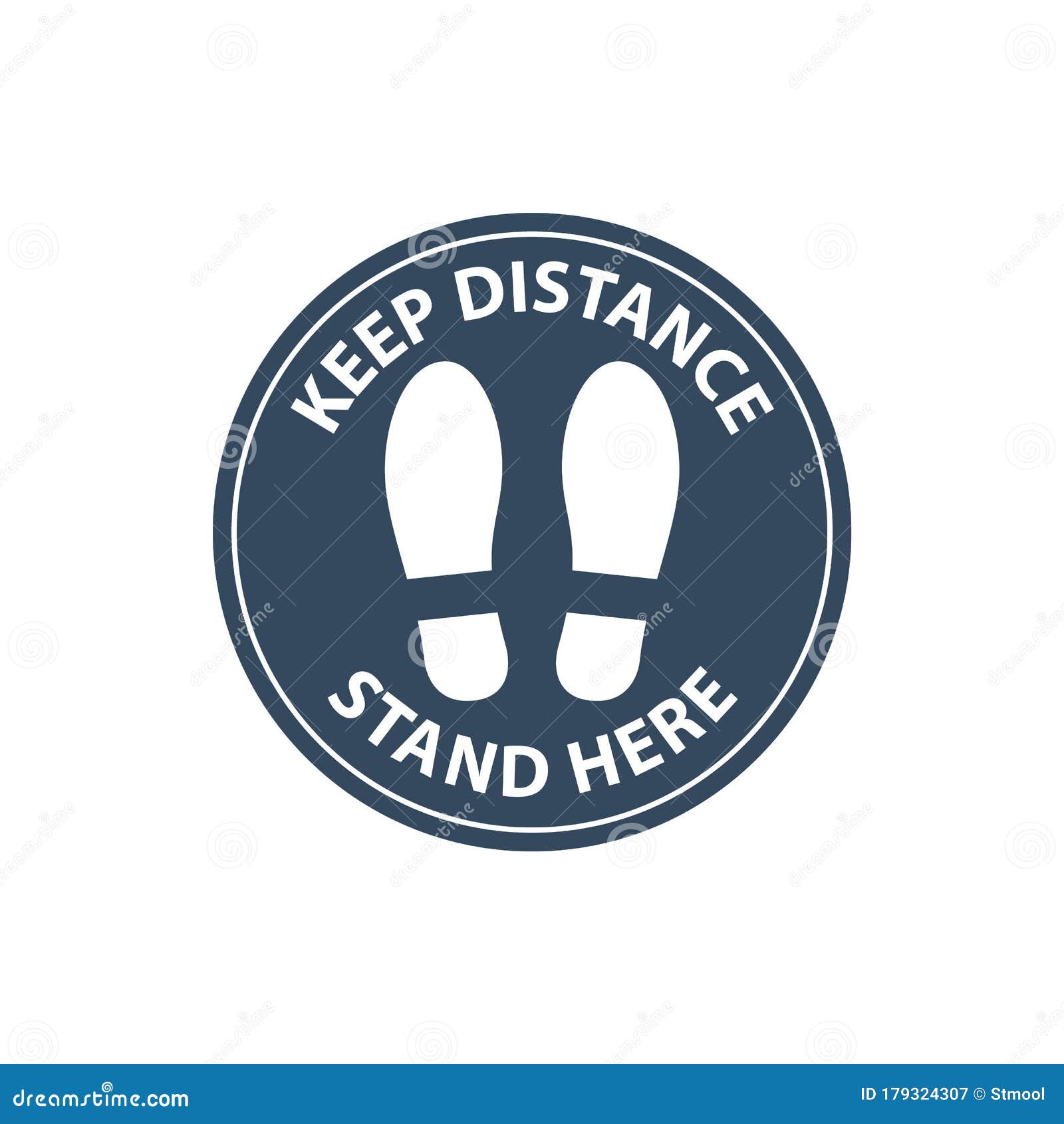 Steps on Floor in Circle, Keep Distance in Line, Stand Here Sign, Queue ...