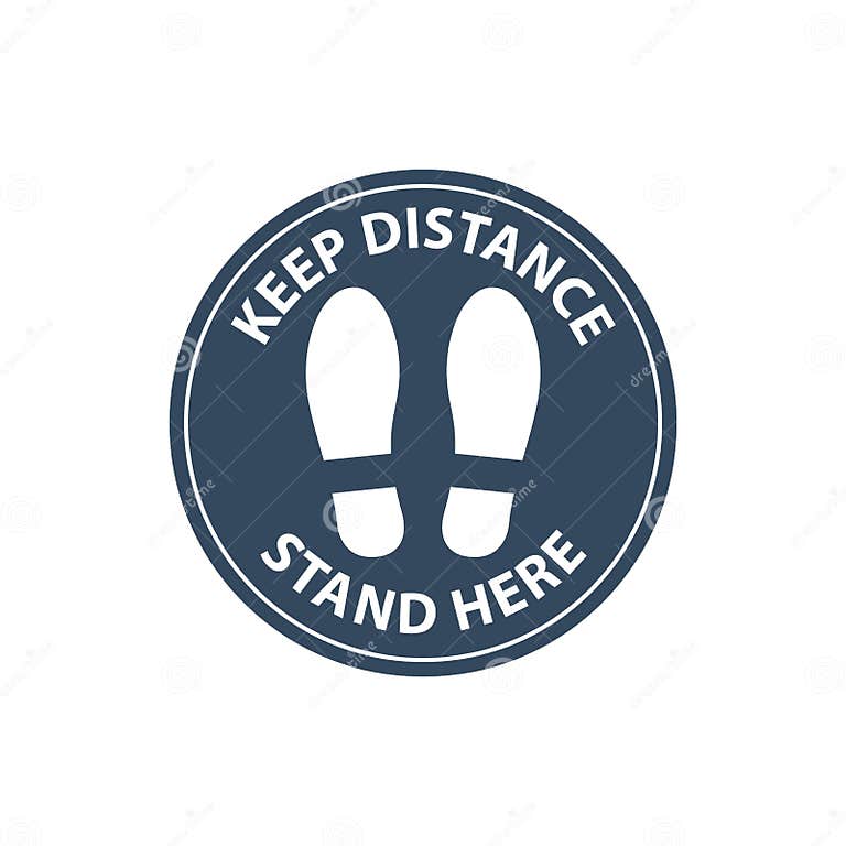 Steps on Floor in Circle, Keep Distance in Line, Stand Here Sign, Queue ...