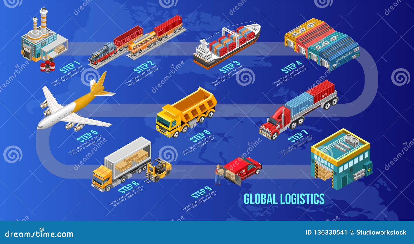 Scheme Of Global Logistics On World Map Vector Illustration ...