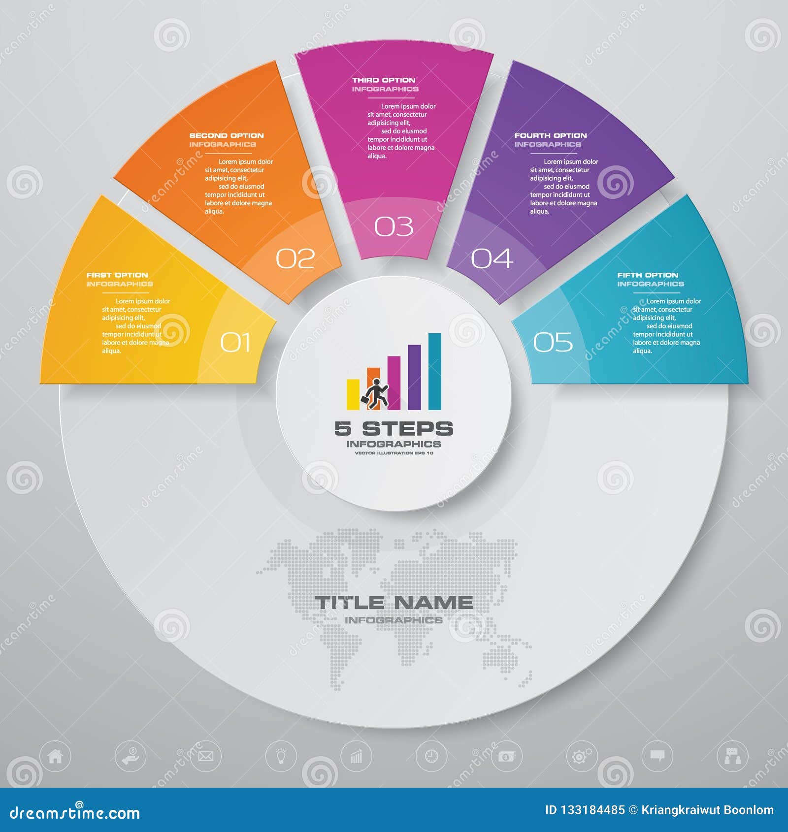 5 Steps Half Cycle Infographics Element Template Chart. Stock Vector ...