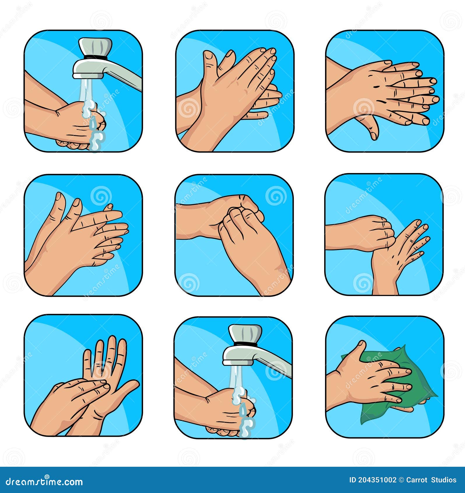 Steps of Hand Washing Vector Illustration Stock Vector - Illustration ...
