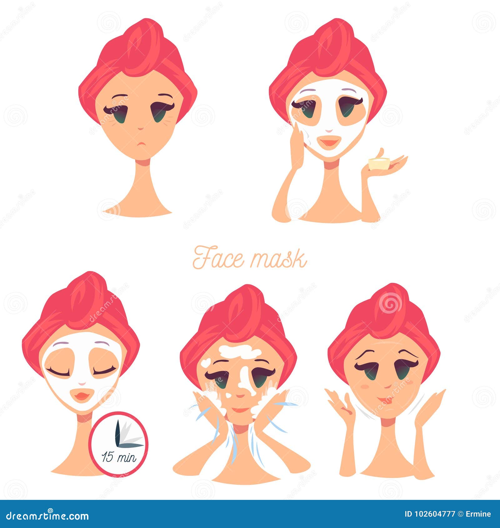 Steps How To Apply Facial Mask. Stock Vector - Illustration of woman ...