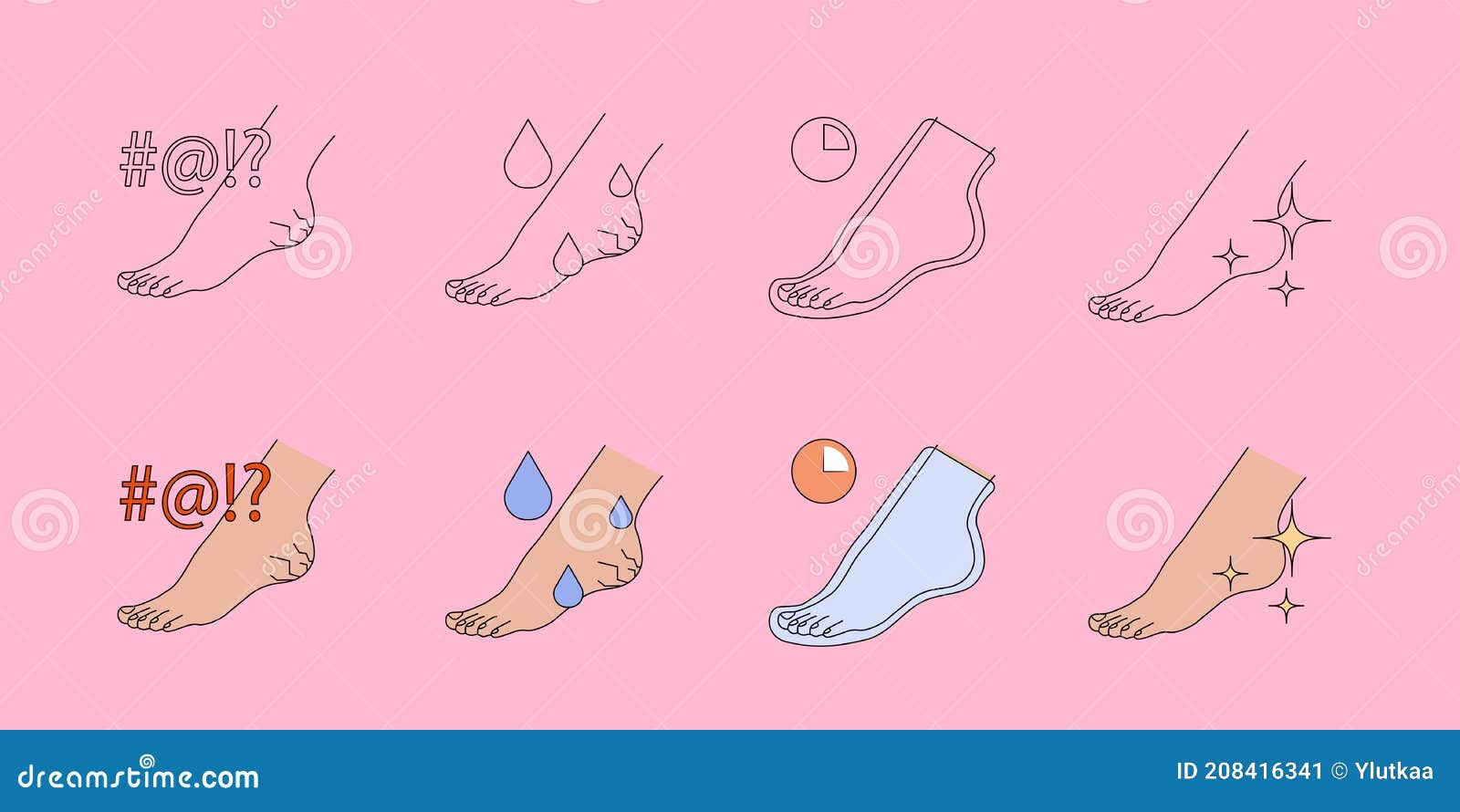 Steps How To Apply Foot Mask.Foot Mask Linear Icons Set. Step-by-step ...