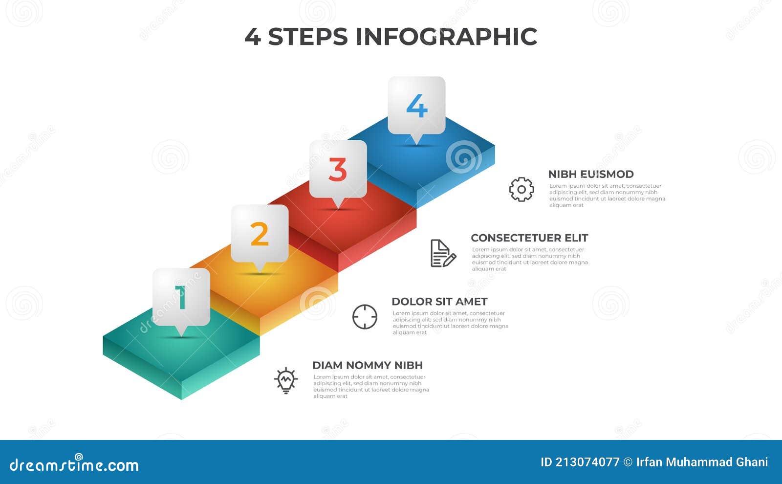 4 Steps Infographic Template with Stairs, Layout Element for ...