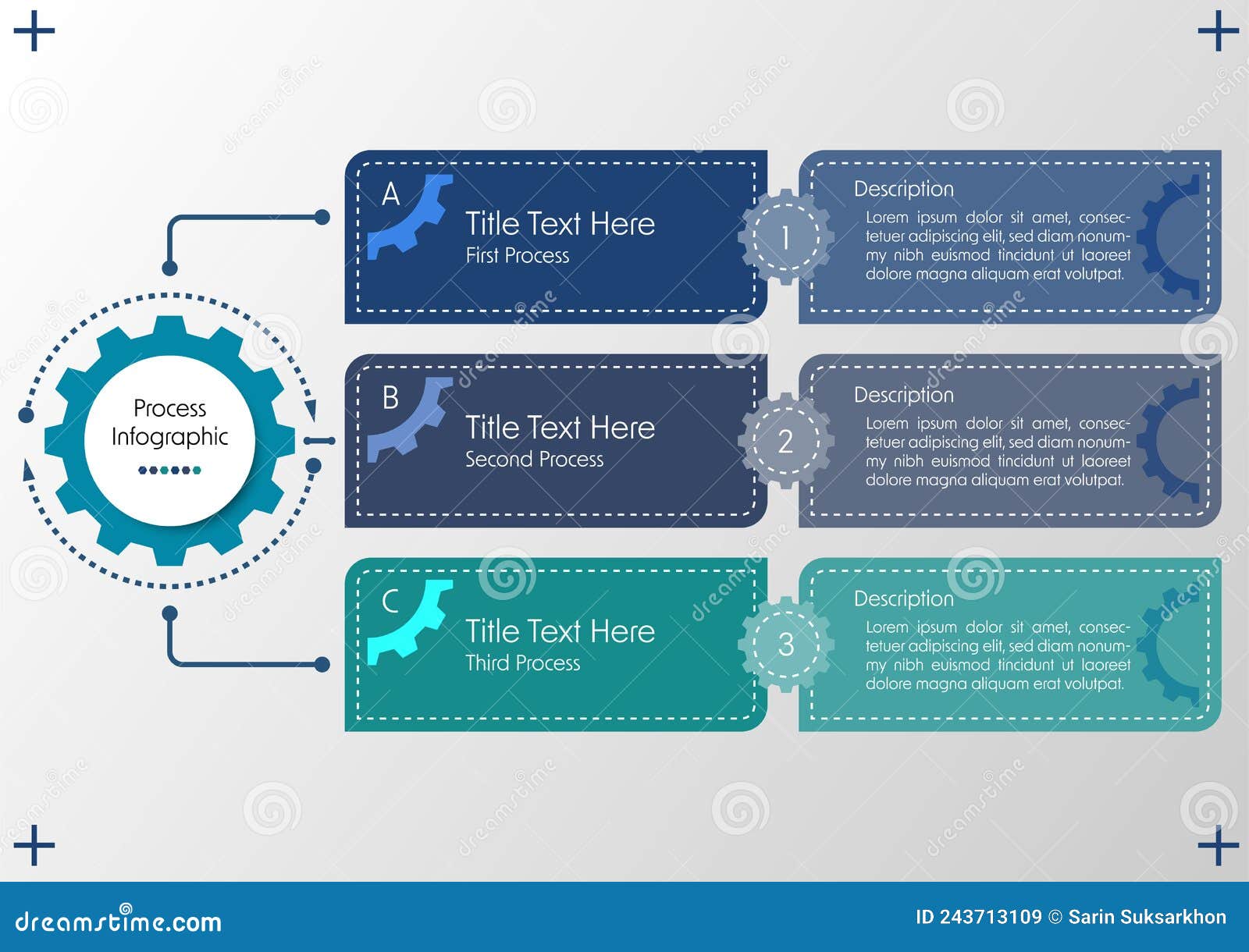 3 Steps Infographic with Title and Description Banner, and Gears Stock ...