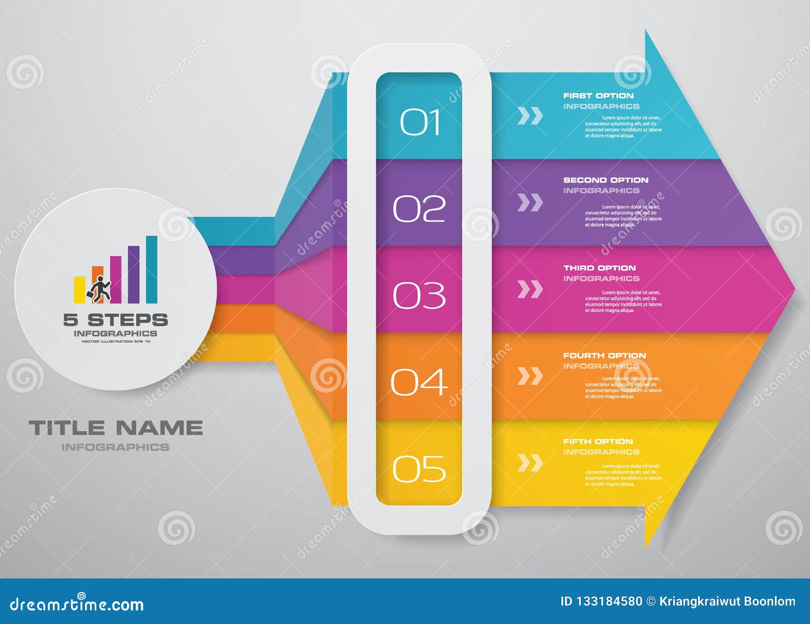 5 Steps Infographics Element Arrow Template Chart for Presentation ...