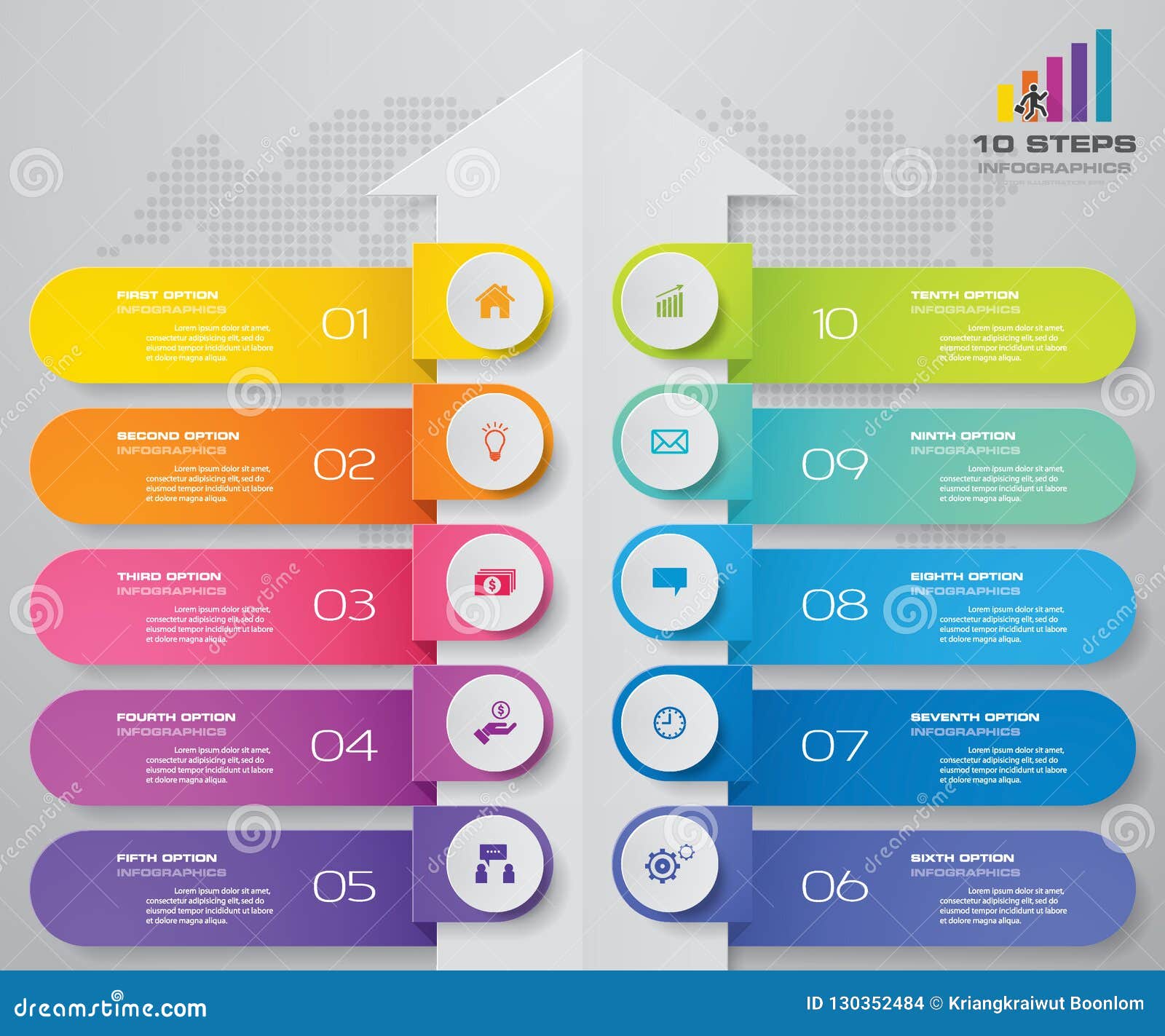 10 Steps Infographics Element Arrow Template Chart for Presentation ...