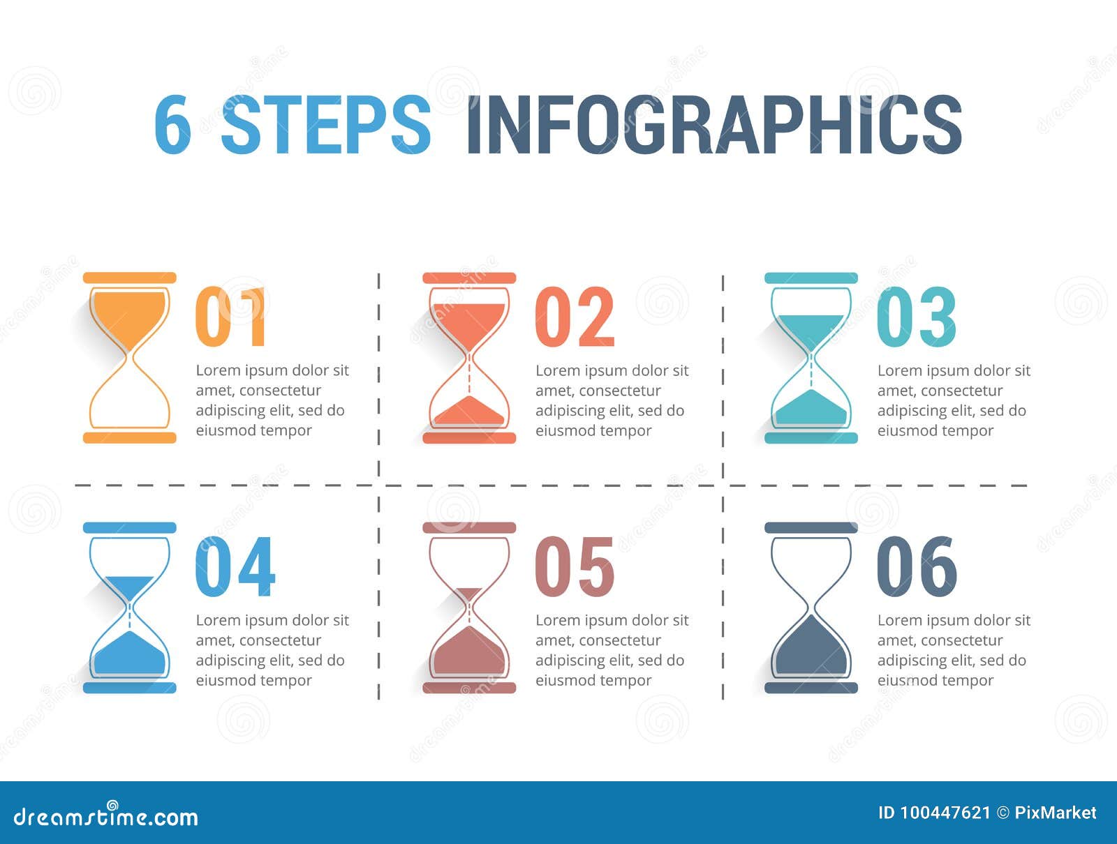 6 Steps Infographics with Hourglass Stock Vector - Illustration of ...