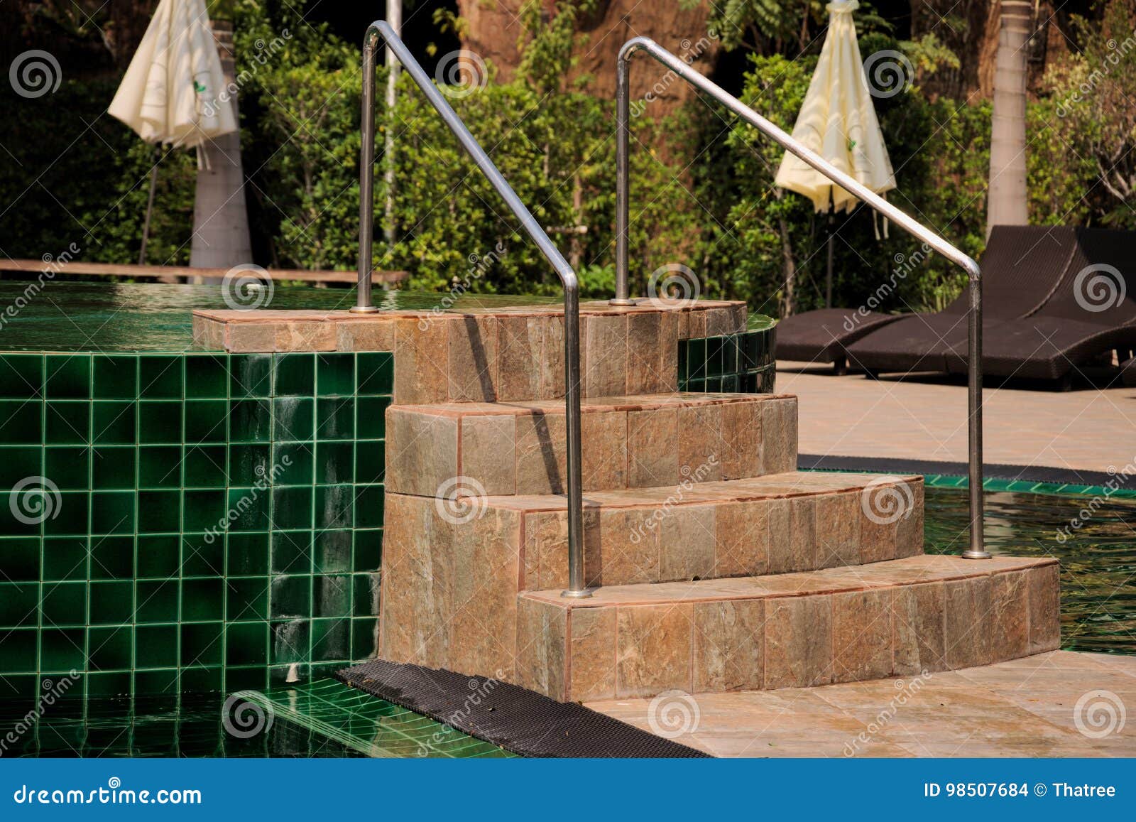 Steps and Ladder into the Swimming Pool. Stock Photo - Image of ...