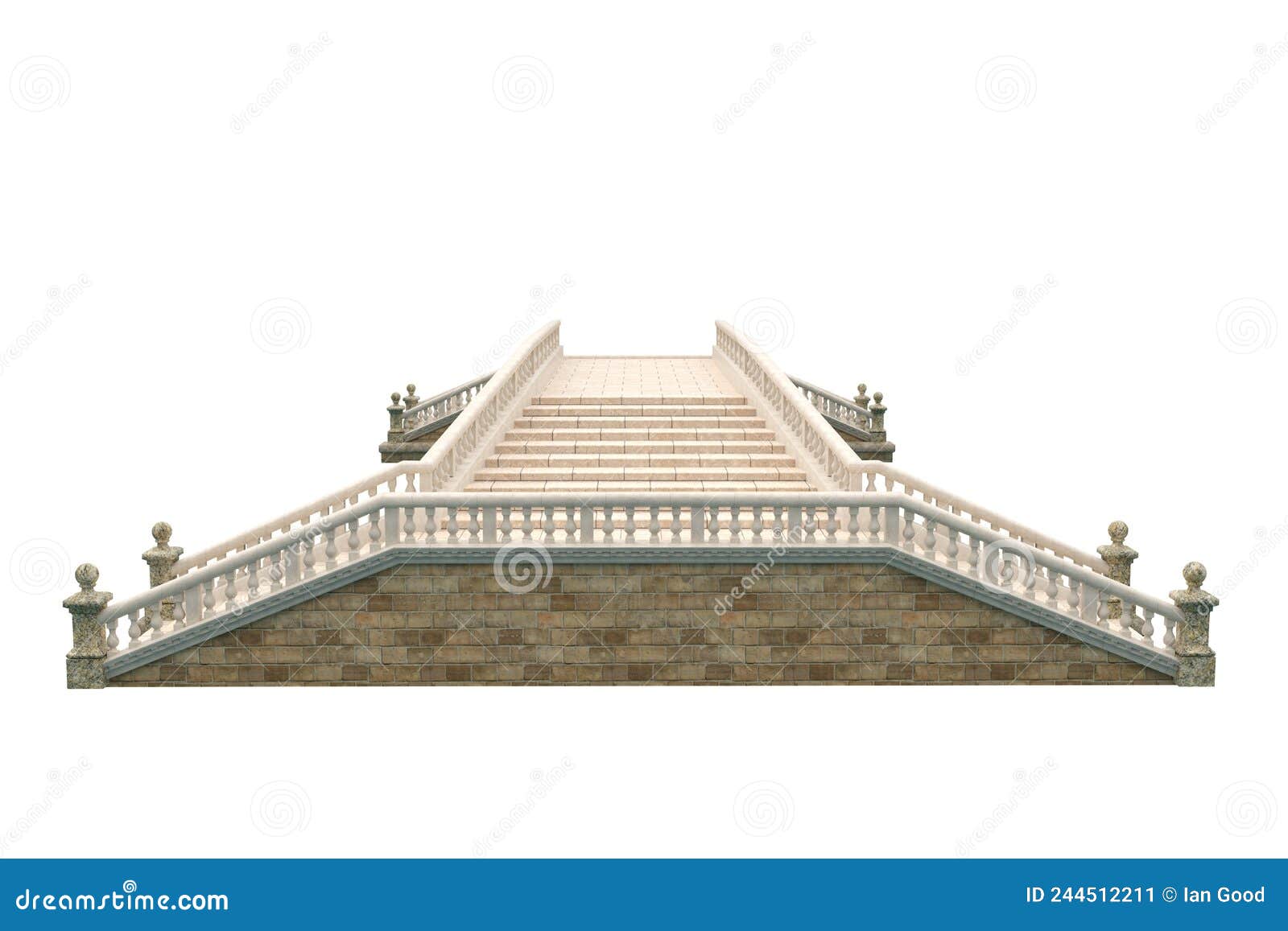 Steps Leading To a Stone Bridge with Balustrade on the Side. 3D ...
