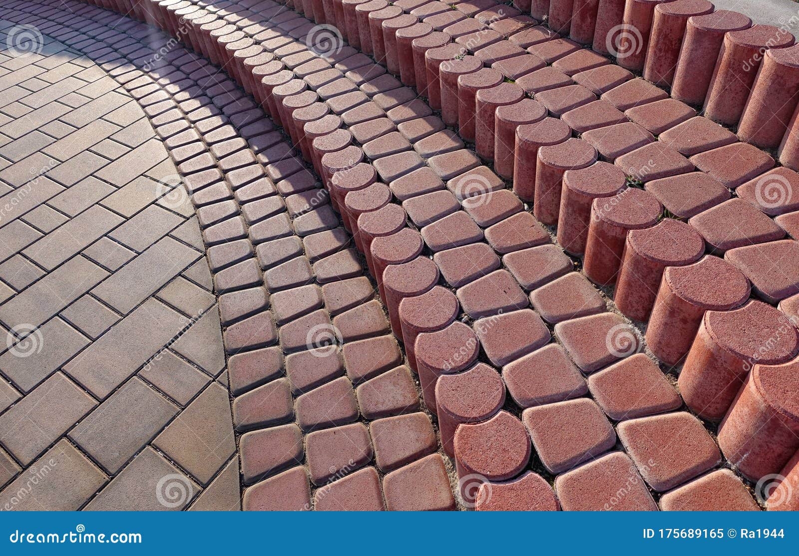 Steps Made of Rounded Red Paving Slabs. City Landscape Stock Image ...