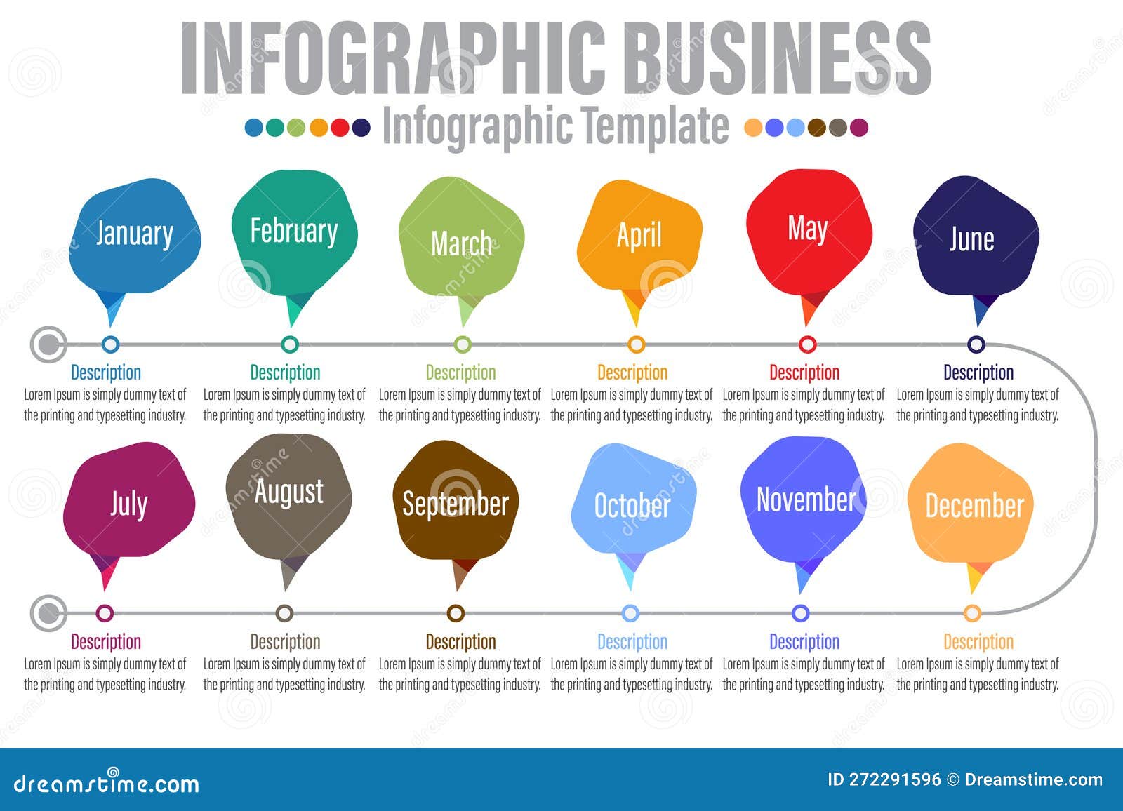 12 Steps Modern Timeline Diagram Calendar with Months Rectangle Title ...
