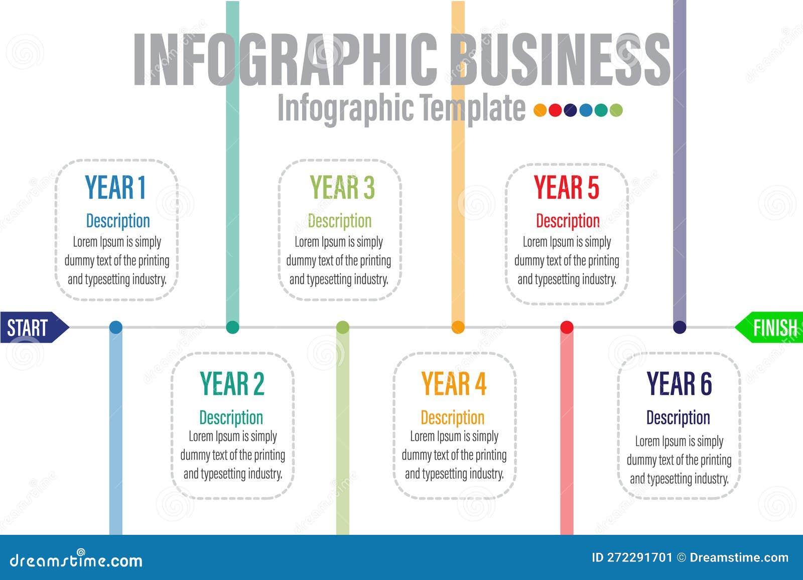 6 Steps Modern Timeline Diagram Calendar with Yearly Rectangle Title ...