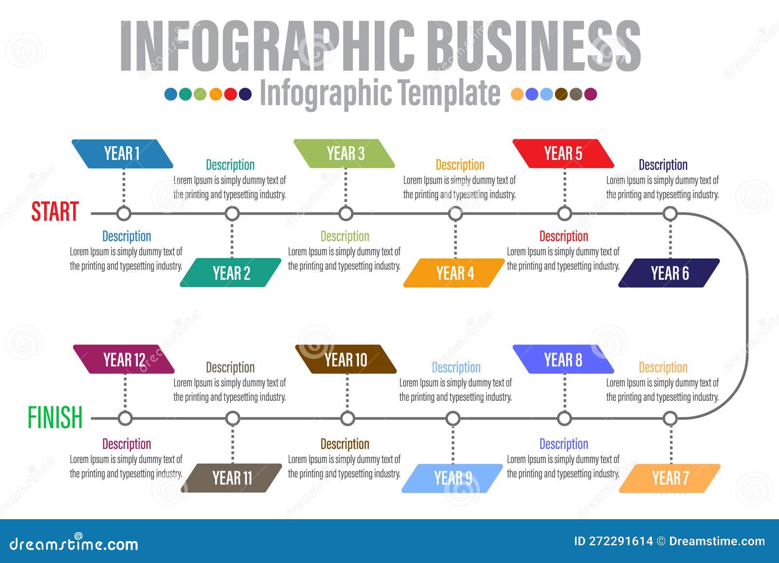 12 Steps Modern Timeline Diagram Calendar with Yearly Workflow and 4 ...