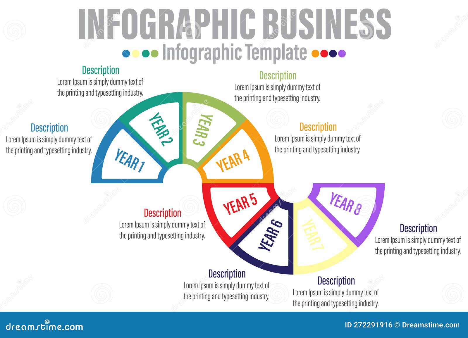 8 Steps Modern Timeline Diagram with Planning Year Workflow and Circles ...