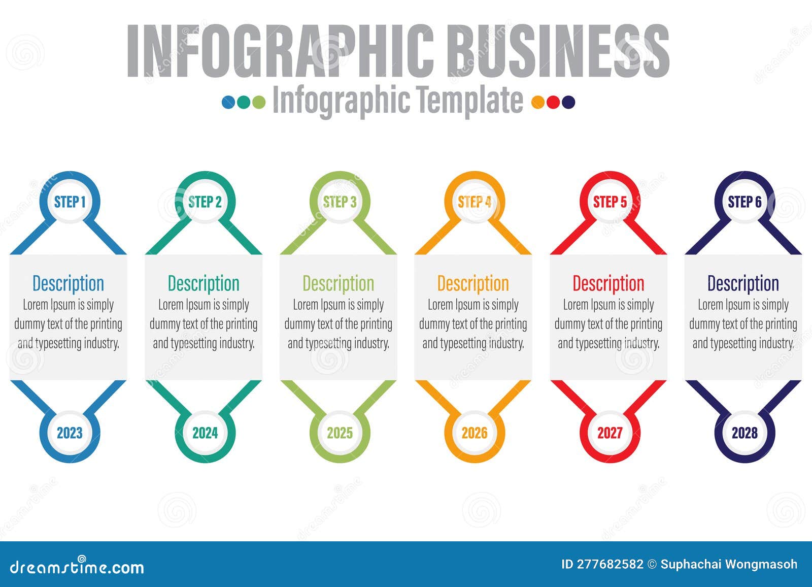 6 Steps Modern Timeline Diagram with Progress Circle, Presentation ...