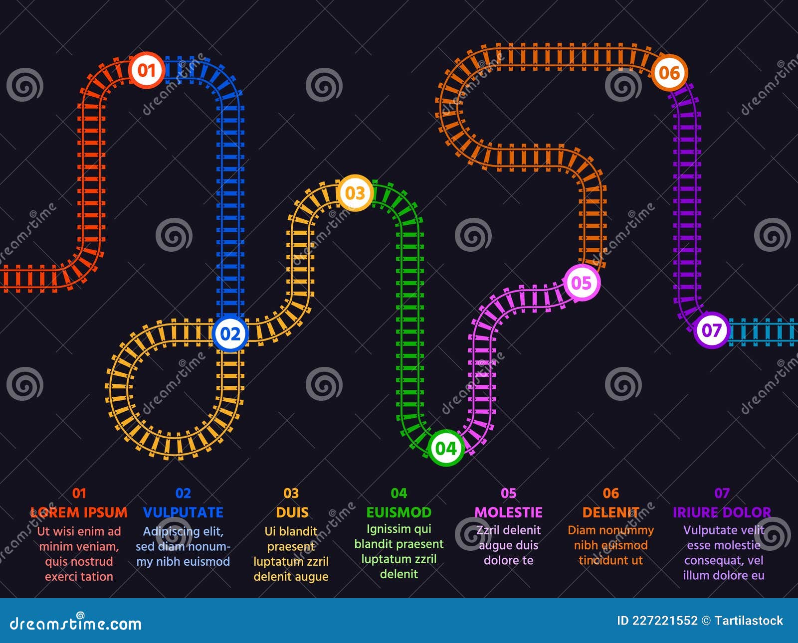 Steps or Options Infographic with Railway Track Map and Numbers ...