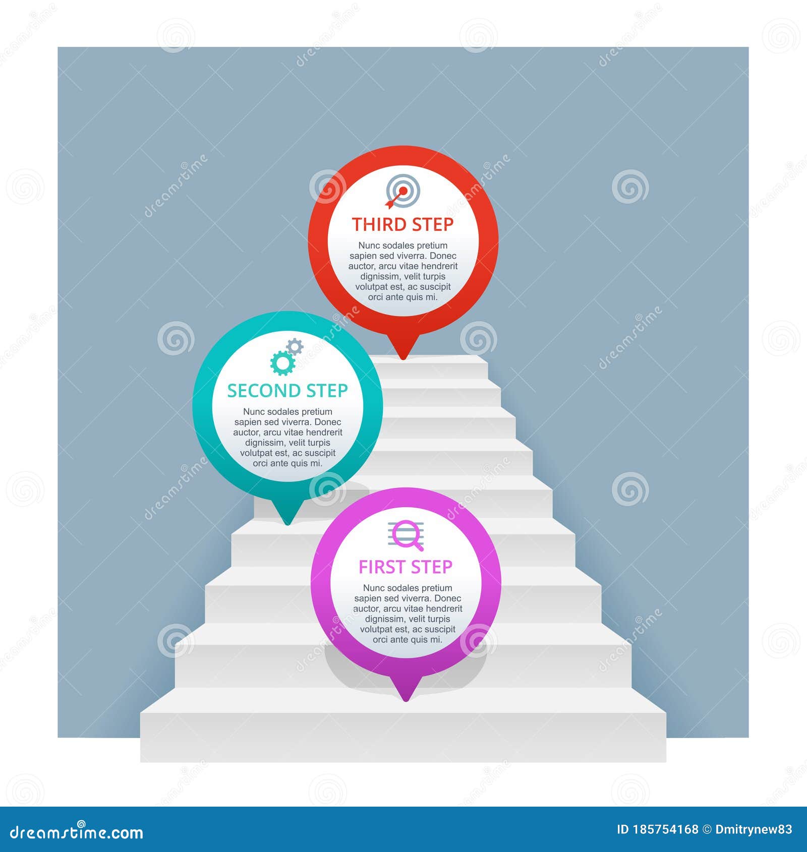 3 Steps - Pins on Stairs - Vector Presentation Stock Vector ...