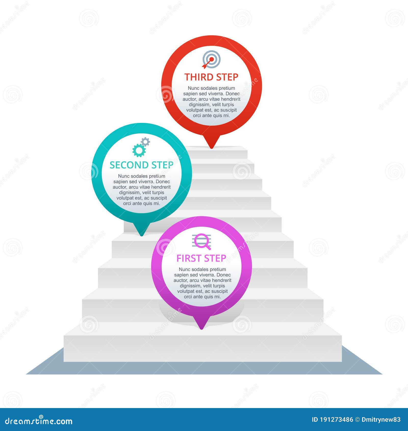 3 Steps - Pins on Stairs - Vector Presentation Stock Vector ...