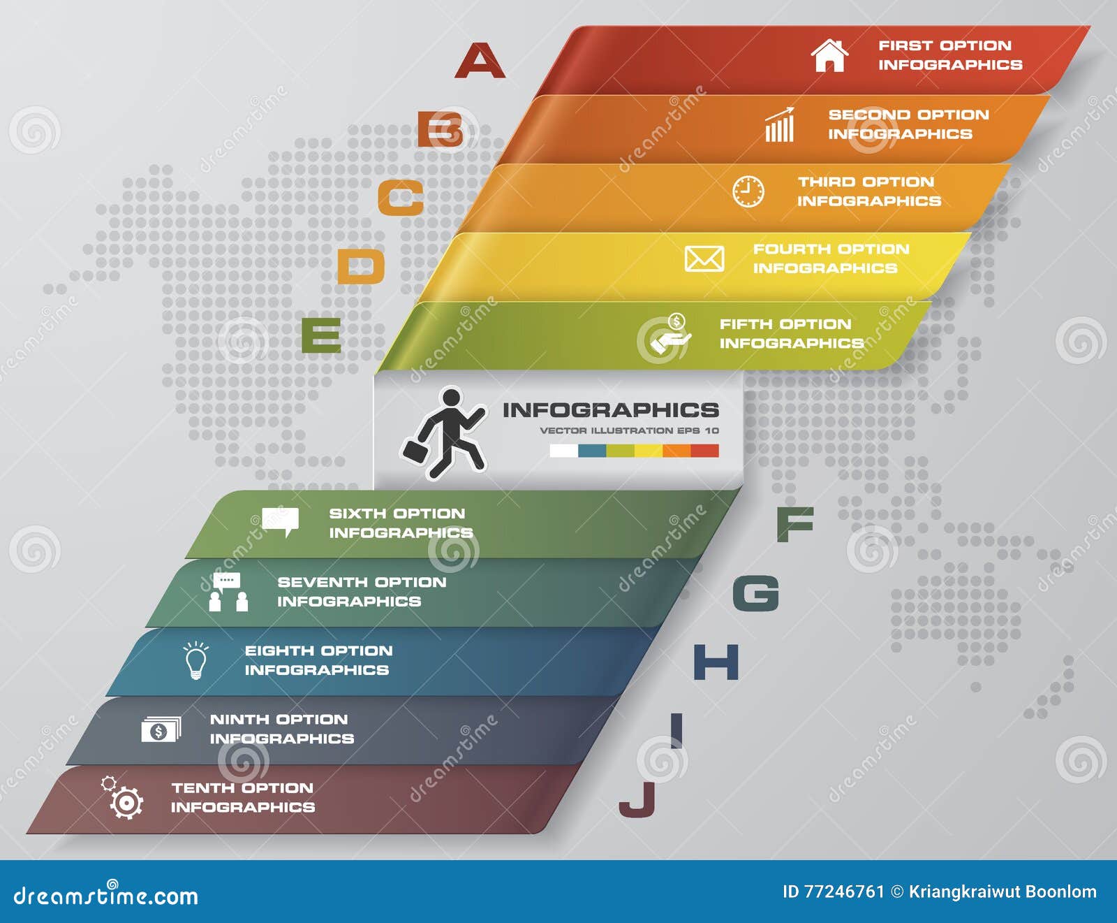 10 Steps Presentation Template/5 Options/ Wing Shape Graphic or Website ...