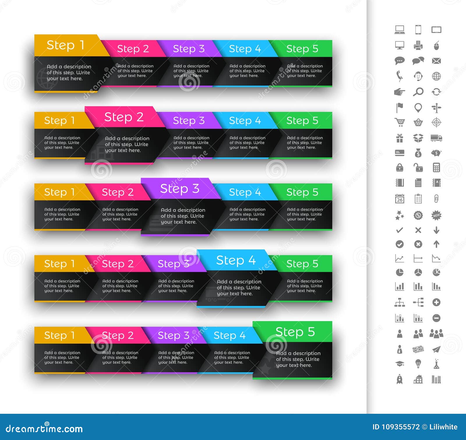 Five Steps Progress Bar in Rainbow Colour Header. Stock Illustration ...