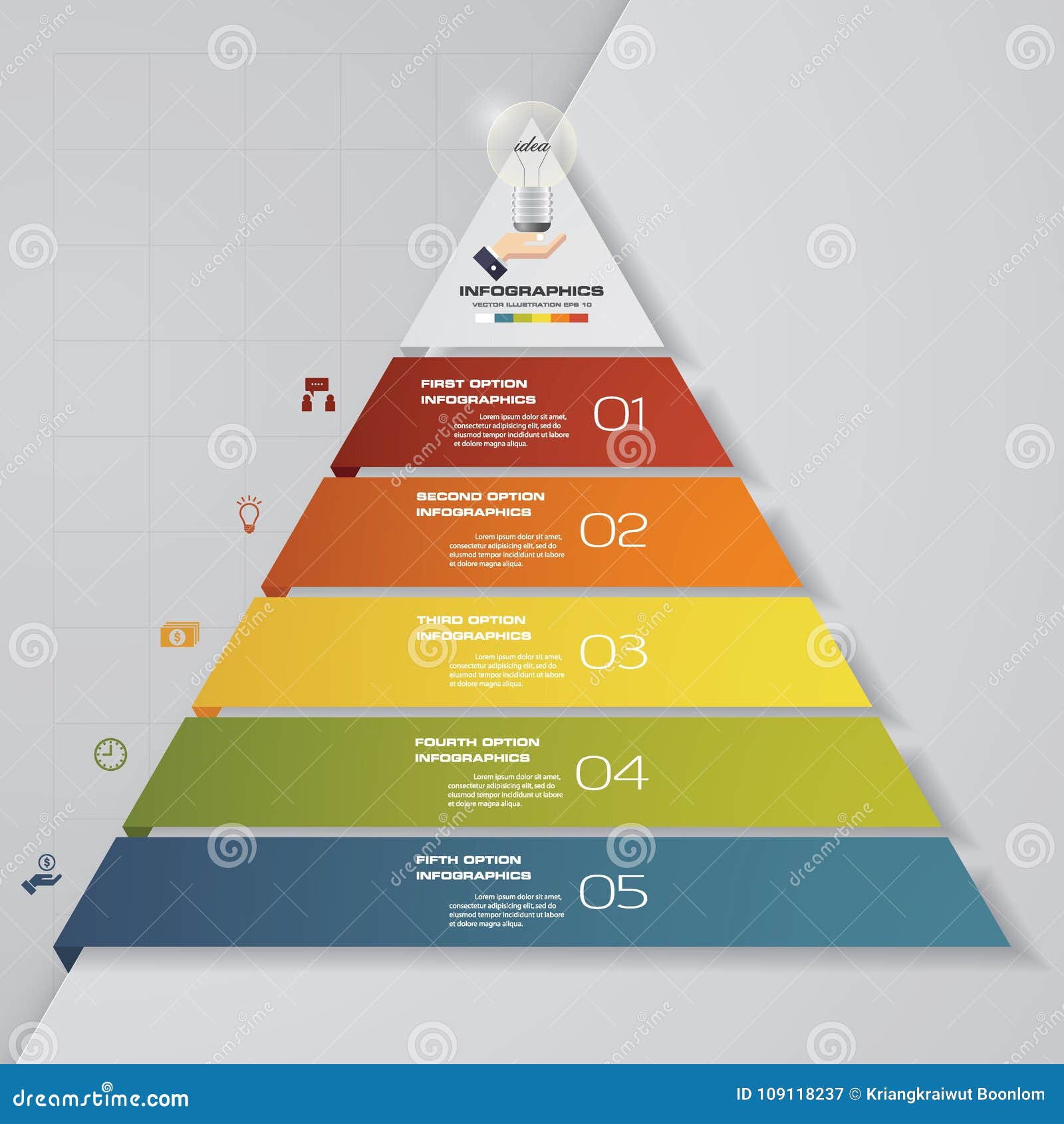 5 Steps Pyramid with Free Space for Text on Each Level. Infographics ...