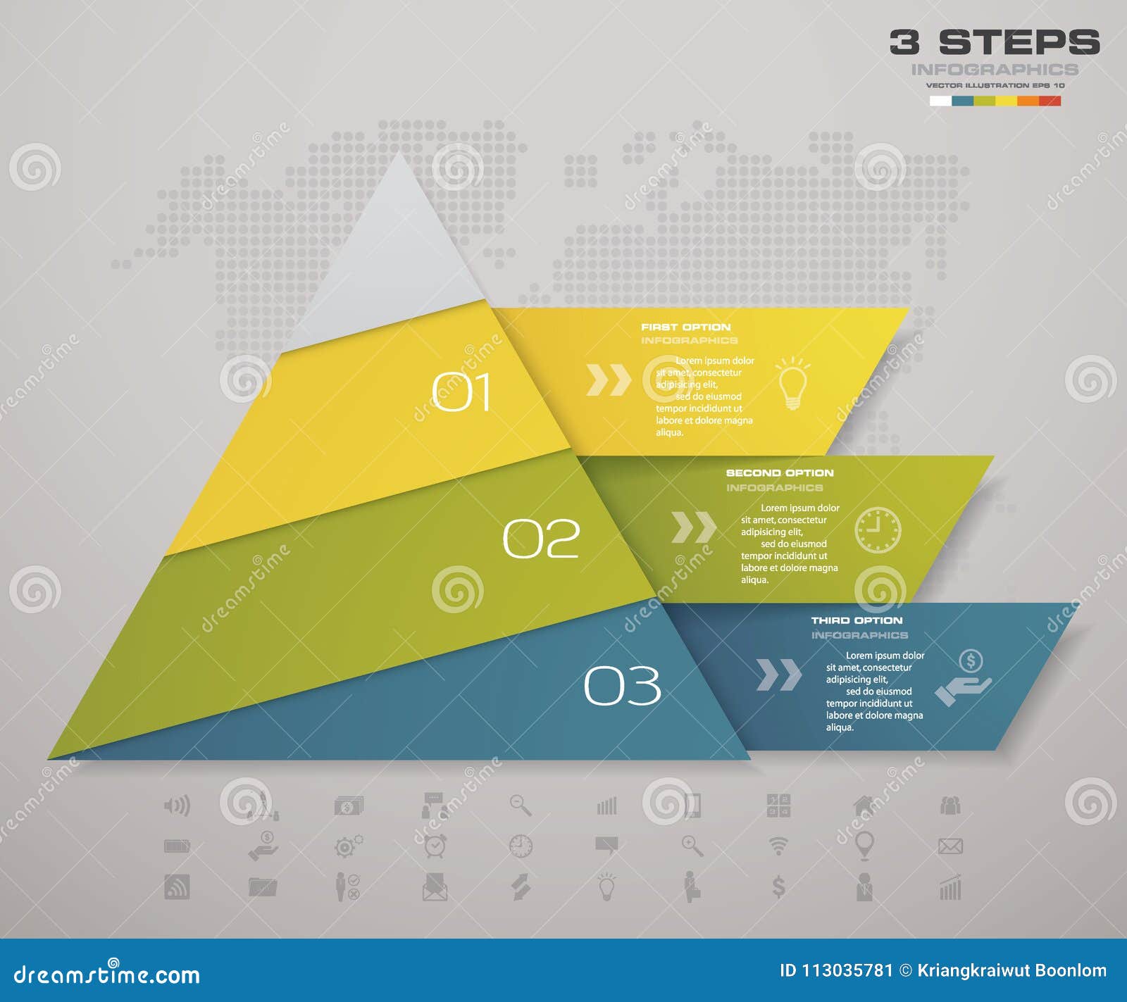 3 Steps Pyramid with Free Space for Text on Each Level. Infographics ...