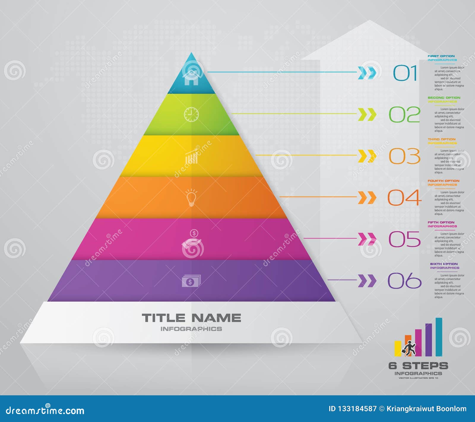 6 Steps Pyramid with Free Space for Text on Each Level. Stock Vector ...