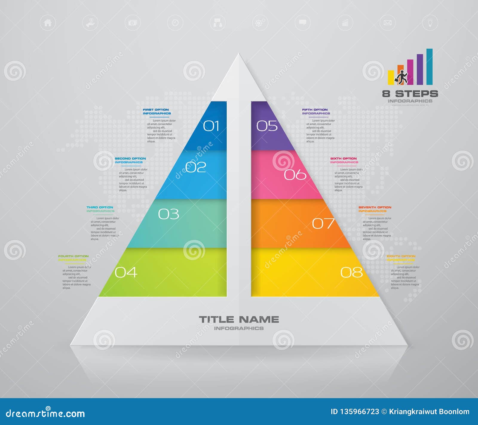 8 Steps Pyramid with Free Space for Text on Each Level. Stock Vector ...