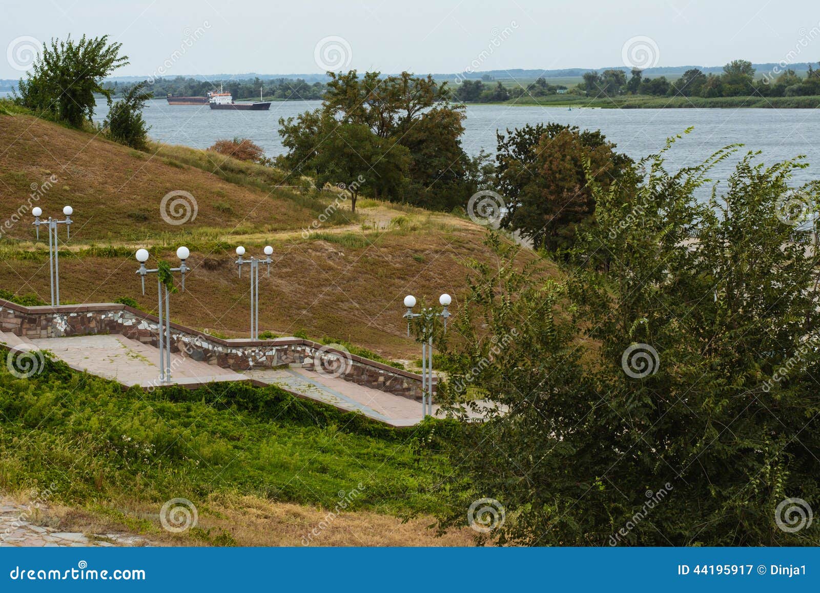 Steps on the Quay, River, Trees and Ships Stock Image - Image of ...