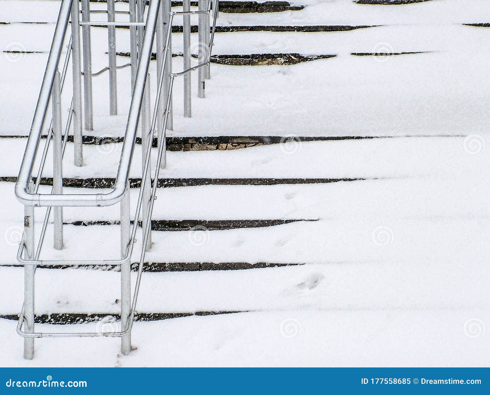 Steps, Railings, White Snow Stock Image - Image of covered, cold: 177558685