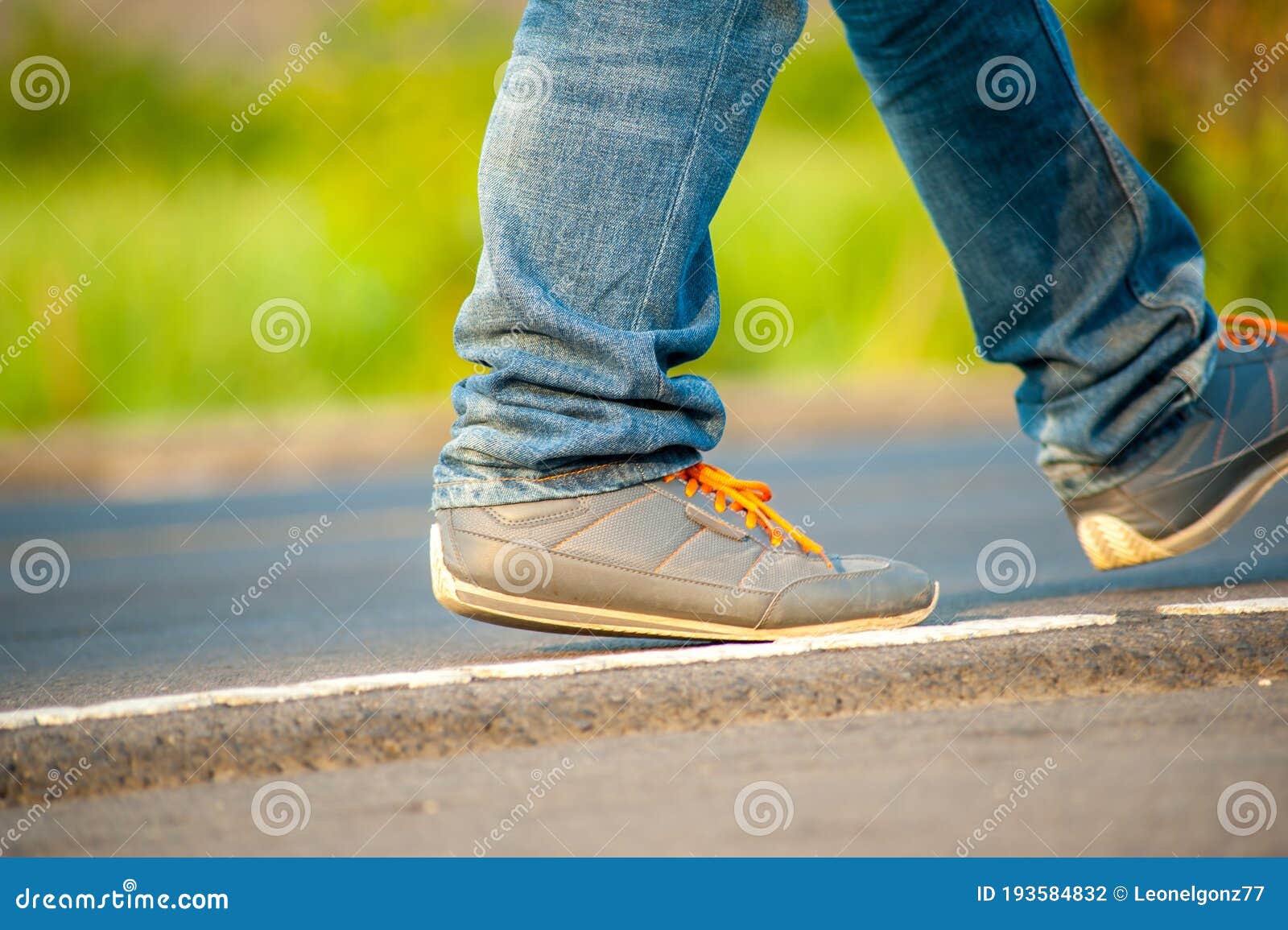 Steps on the road stock photo. Image of person, runner - 193584832