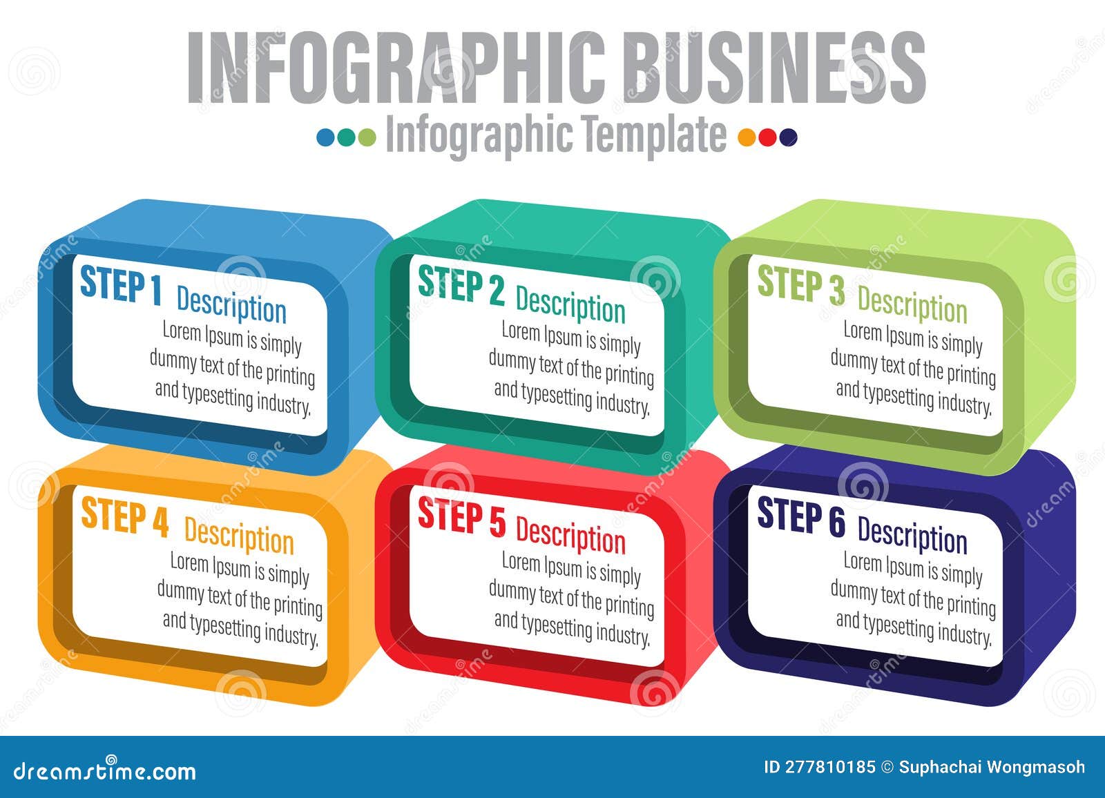 6 Steps, Six 6 Option 3D Box Note Shape Elements with Steps,road Map ...