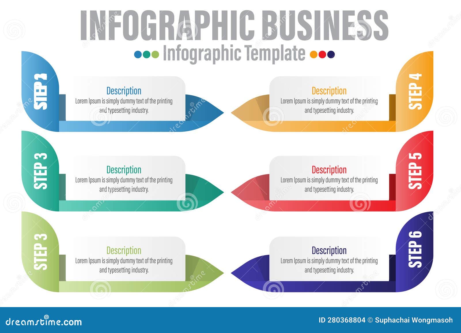 6 Steps, Six 6 Option Paper Note Shape Elements with Steps,road Map ...