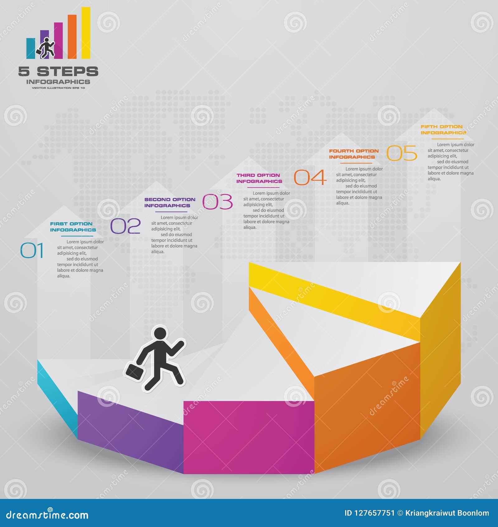 5 Steps Staircase with Arrow Infographic Element. Stock Vector ...
