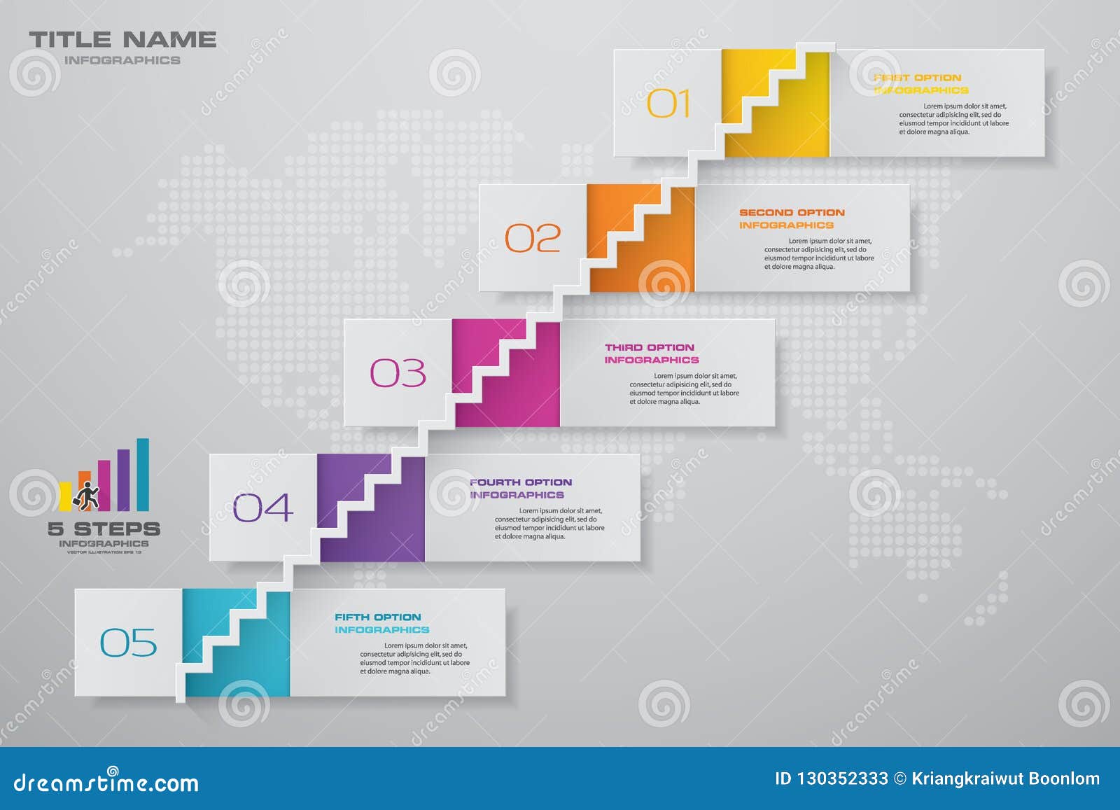 5 Steps Staircase Chart Infographic Element For Presentation. Vector ...