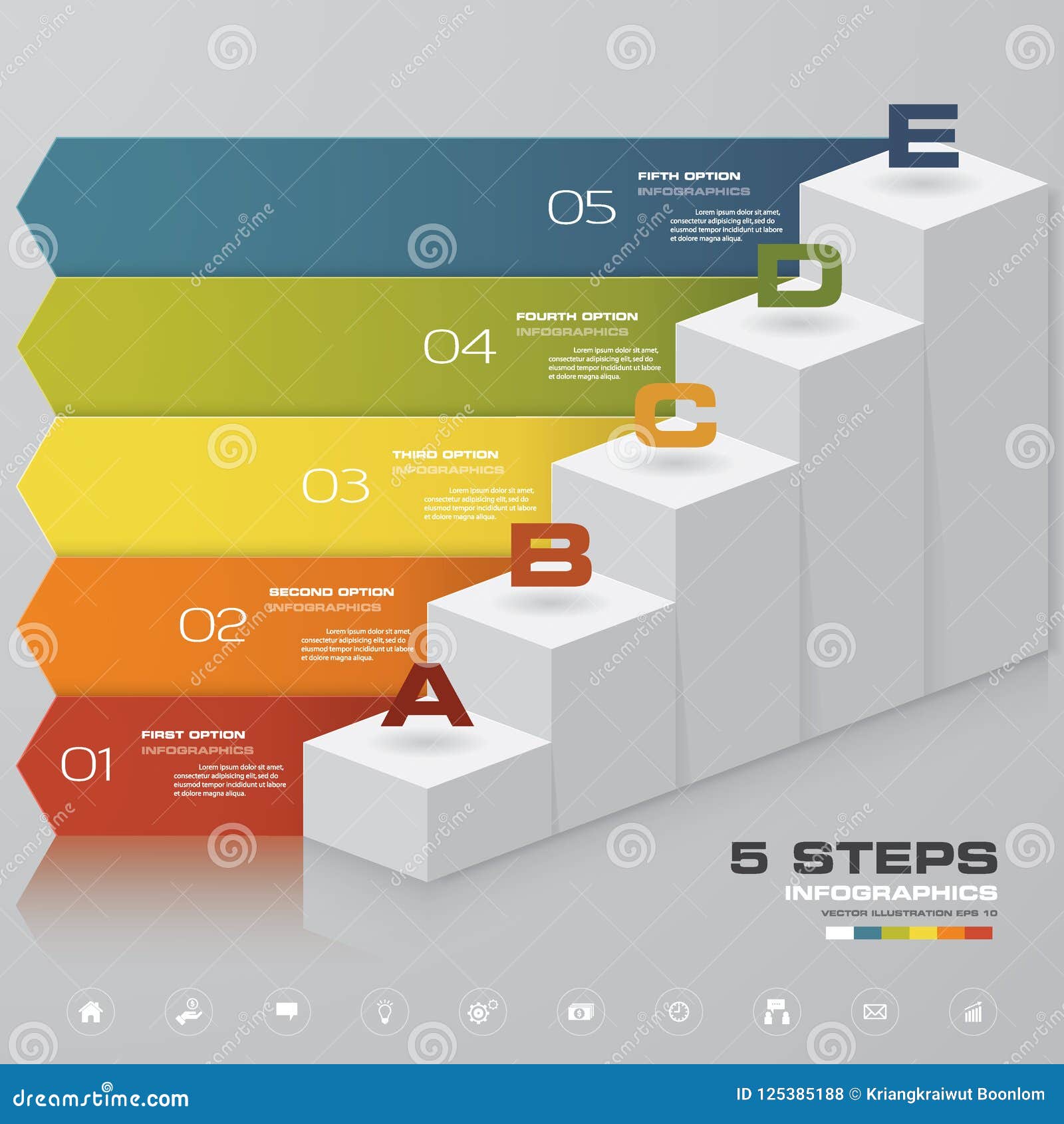5 Steps Staircase Chart Infographic Element For Presentation. Vector ...