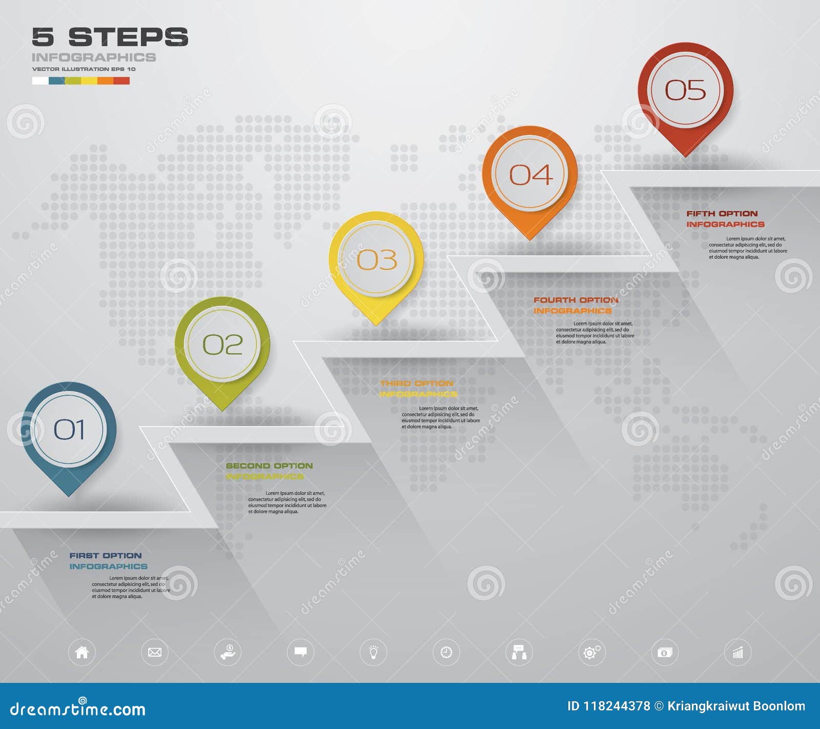 5 Steps Staircase Chart Infographic Element For Presentation. Vector ...