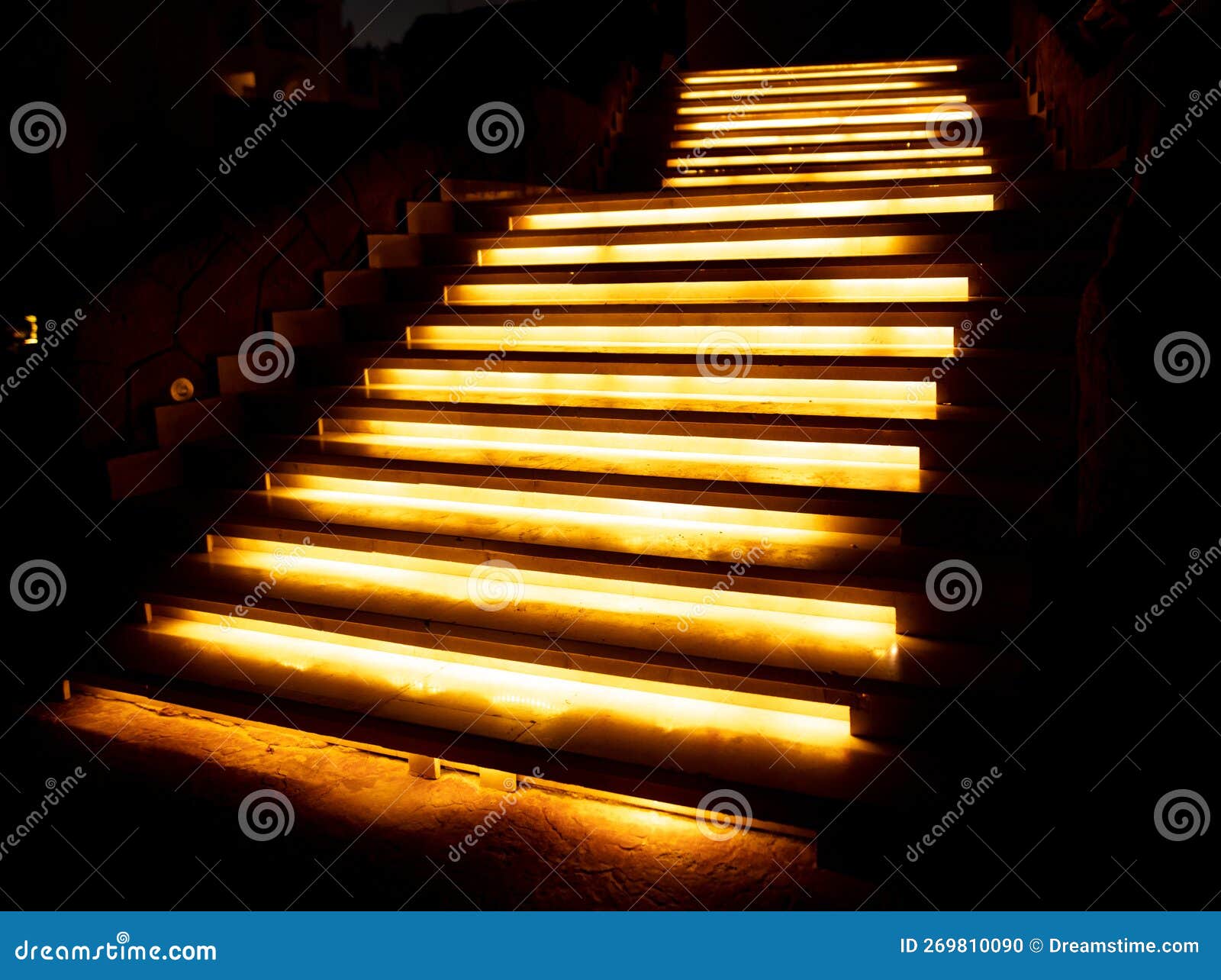 Steps on the Stairs at Night in the Illumination of Lanterns. Stock ...