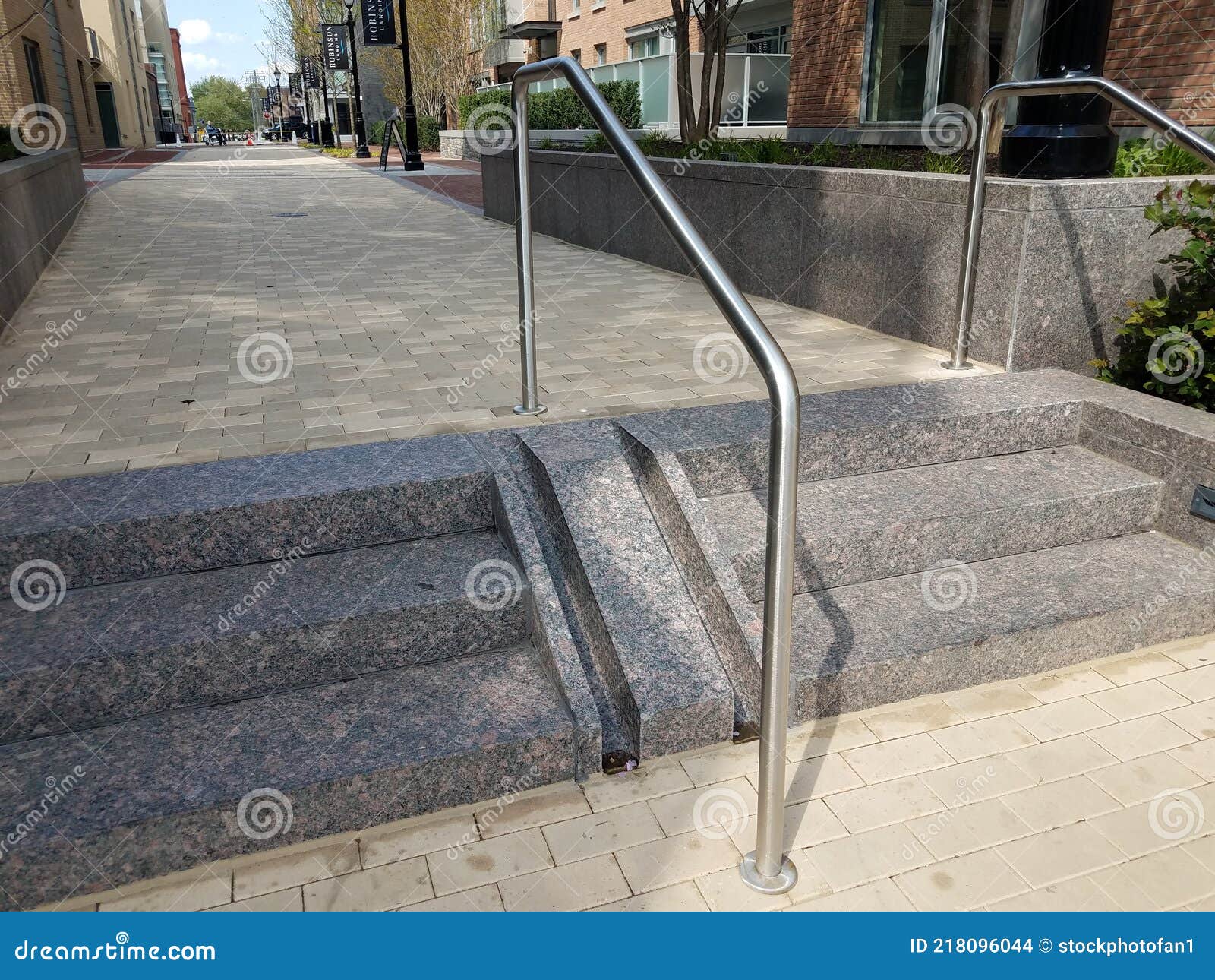 Steps Or Stairs With Path Or Ramp For Bikes And Handrail Royalty-Free ...