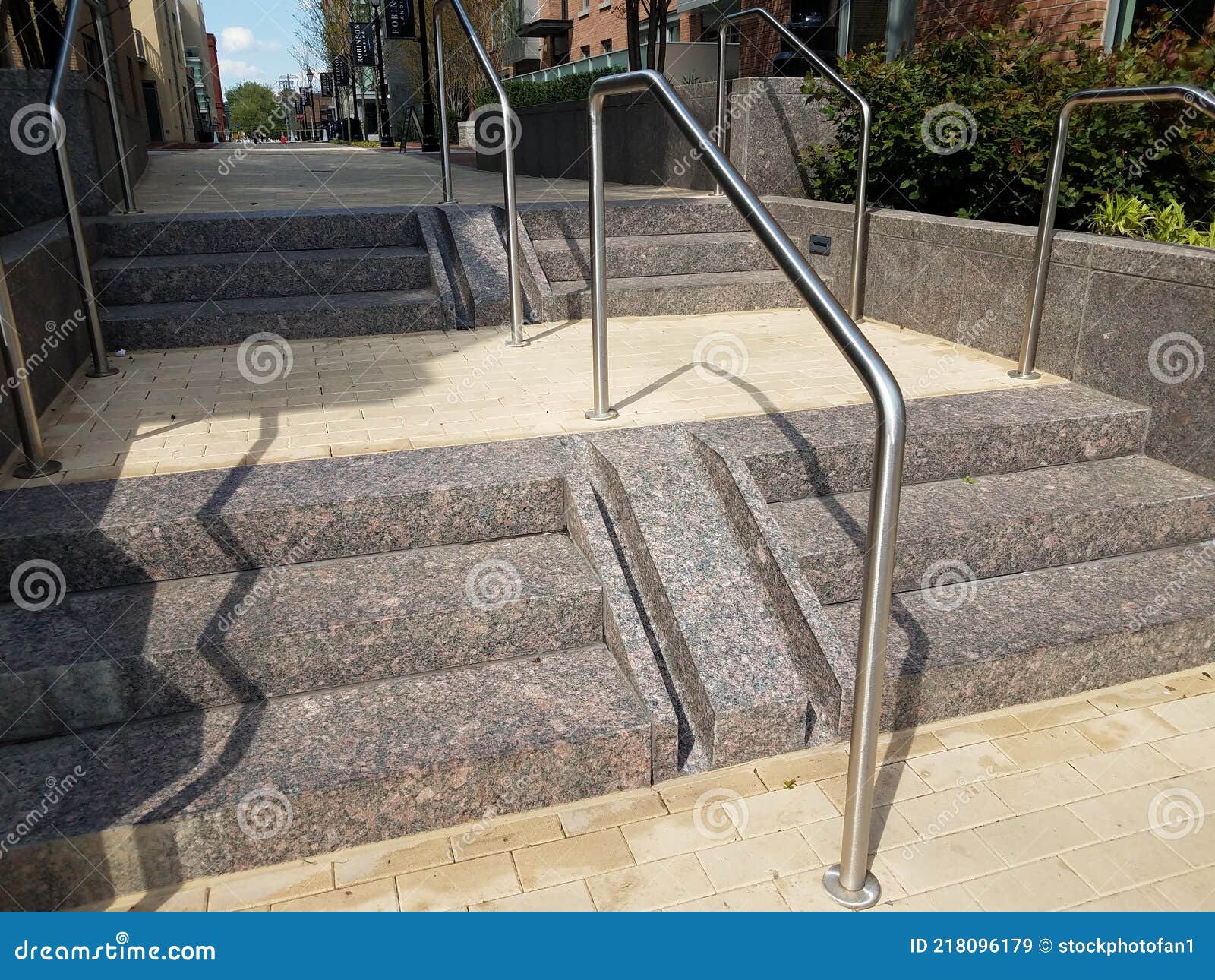 Steps Or Stairs With Path Or Ramp For Bikes And Handrail Stock Image ...