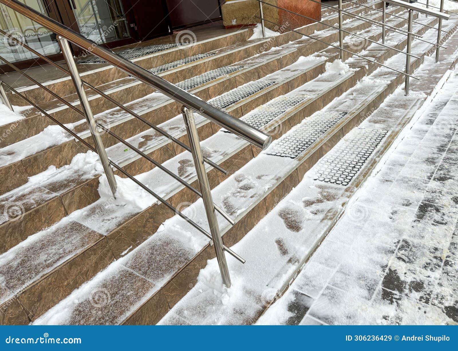 Steps on the Stairs in the Snow in Winter Stock Image - Image of danger ...