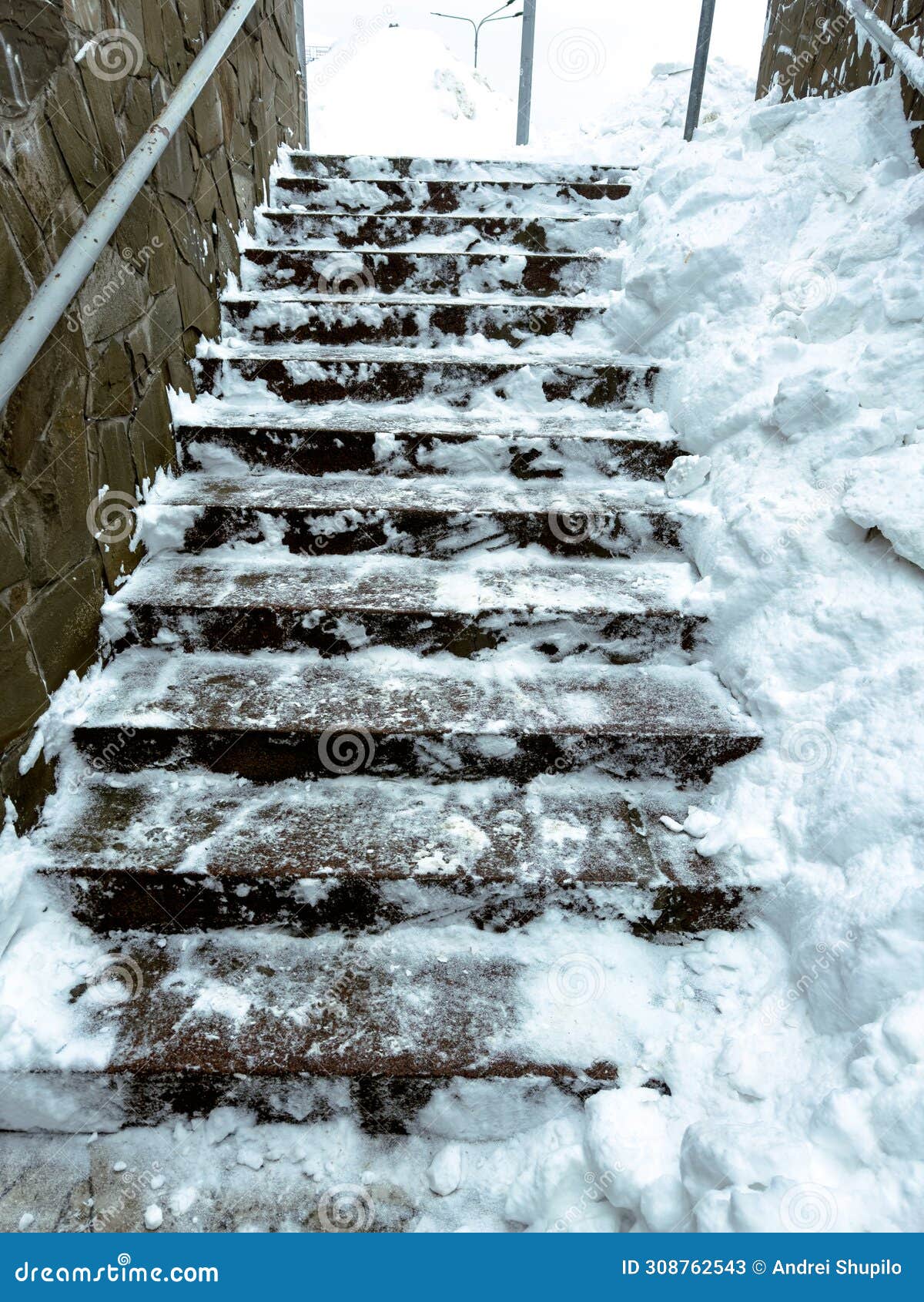 Steps on the Stairs in the Snow in Winter Stock Image - Image of stair ...