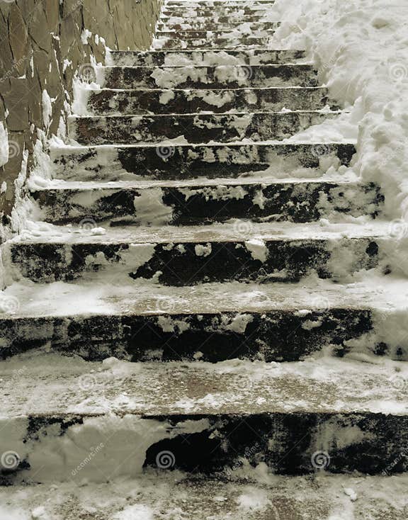 Steps on the Stairs in the Snow in Winter Stock Photo - Image of ...