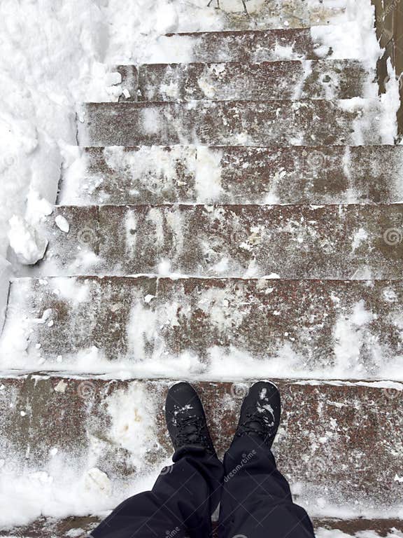 Steps on the Stairs in the Snow in Winter Stock Photo - Image of season ...
