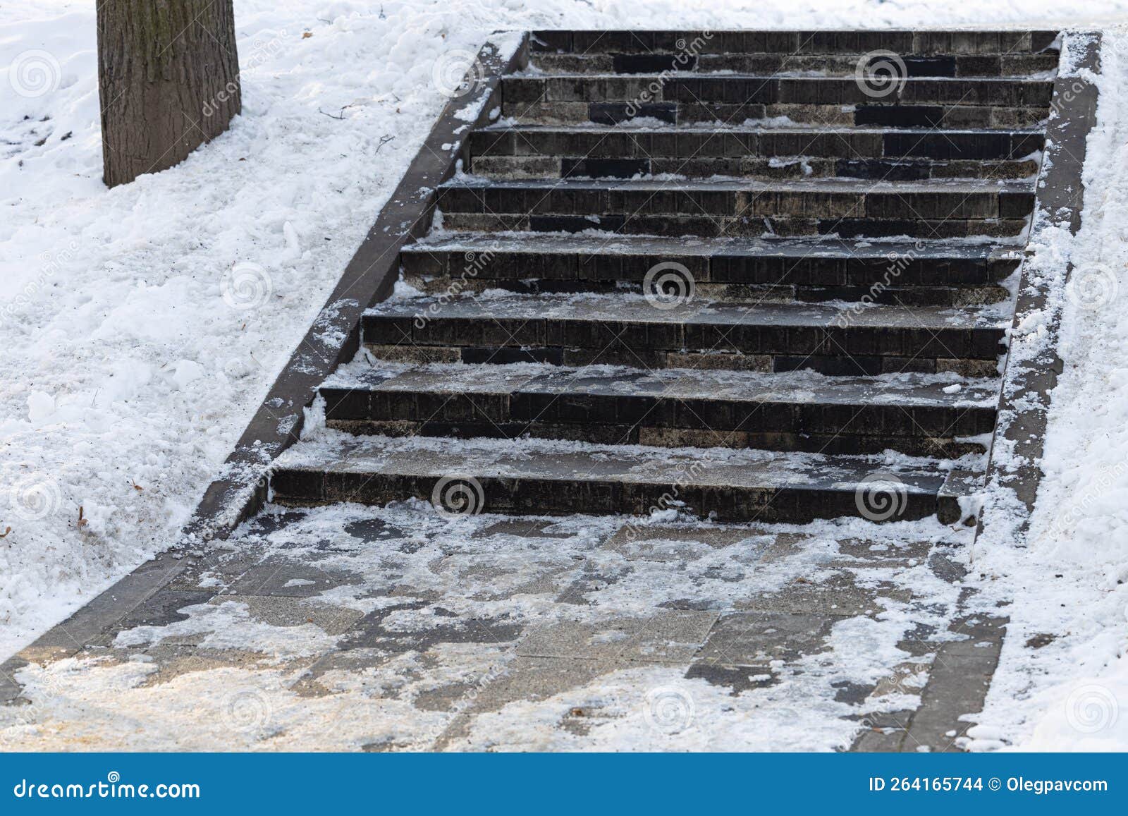 Steps on the Street Covered with Ice. Stock Photo - Image of cleaning ...