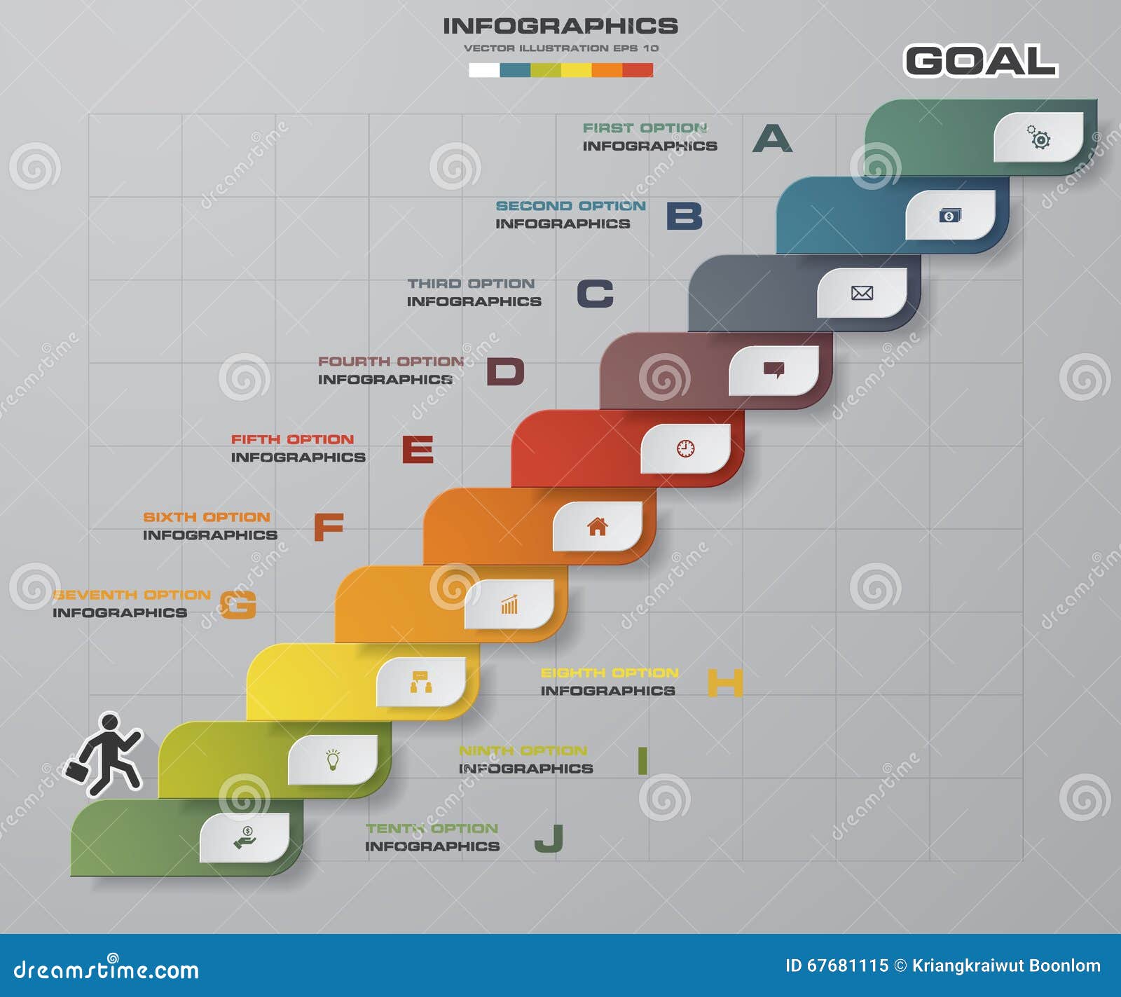10 Steps Template, Success Ideal Diagram. Cartoon Vector ...