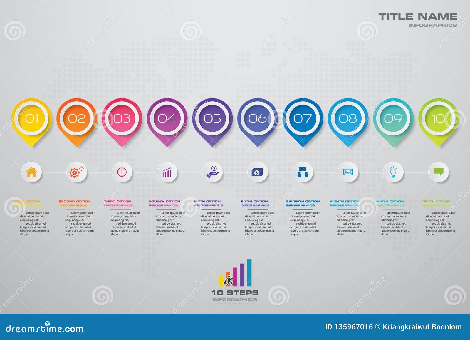 10 Steps Timeline Infographic Element. 10 Steps Infographic. EPS 10 ...