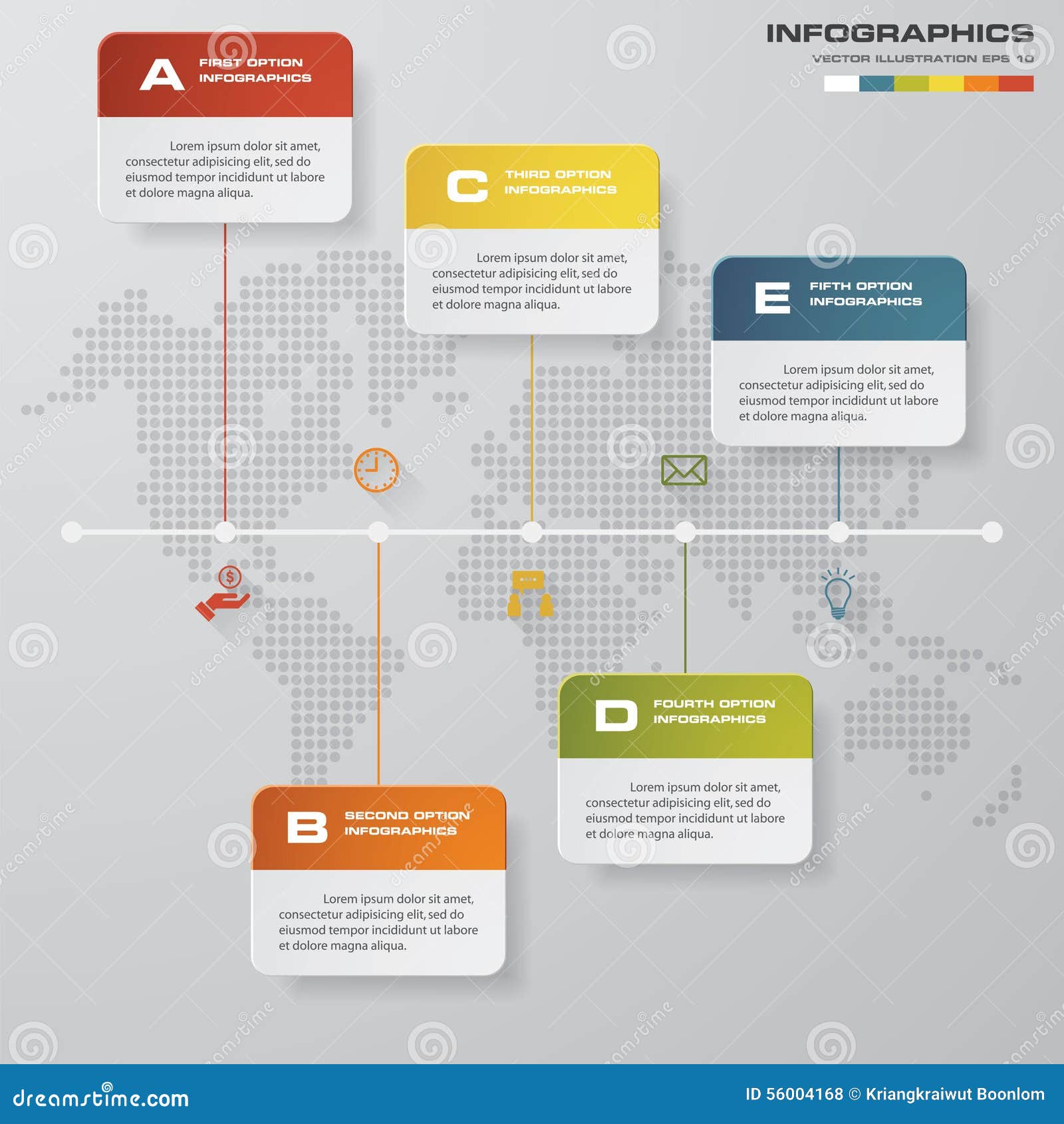 5 Steps Timeline Infographic with Global Map Background for Business ...